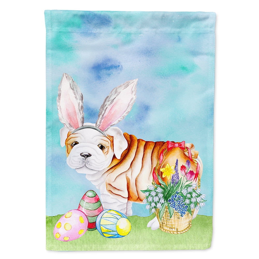 Carolines Treasures CK1378CHF English Bulldog Easter Bunny Flag Canvas ...