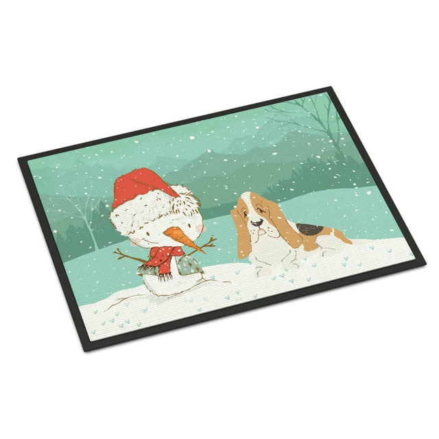 Carolines Treasures CK2051MAT Basset Hound Snowman Christmas Door Mat ...