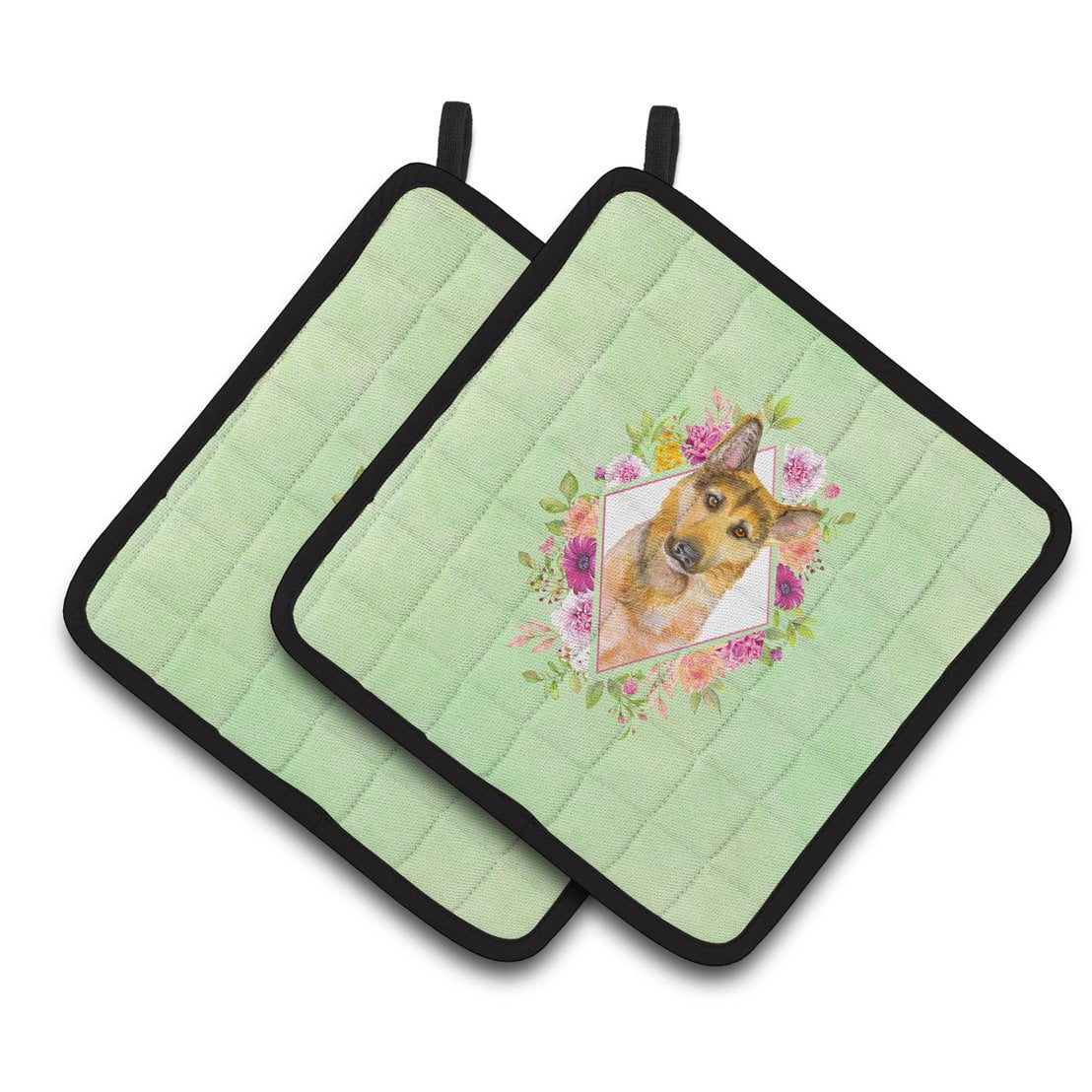 Carolines Treasures CK4307PTHD German Shepherd 2 Green Flowers Pair of ...