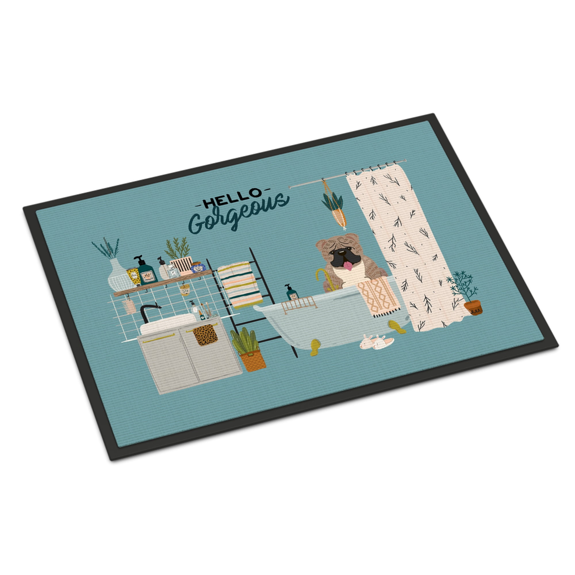 Grey Brindle English Bulldog in Bathtub Indoor or Outdoor Mat 24x36 ...