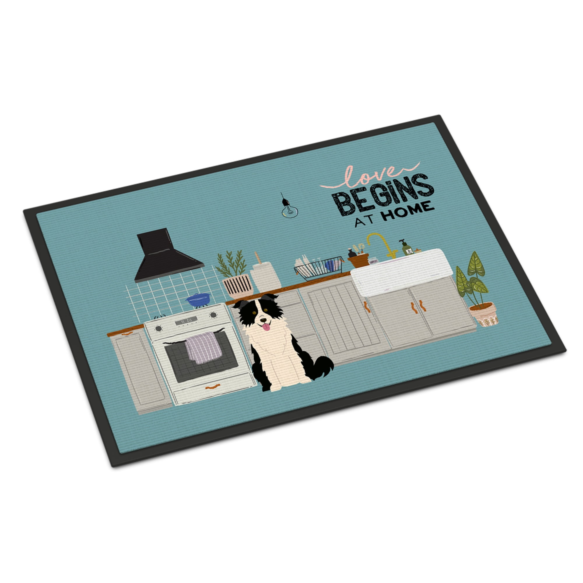 Black White Border Collie Kitchen Scene Indoor or Outdoor Mat 18x27 ...