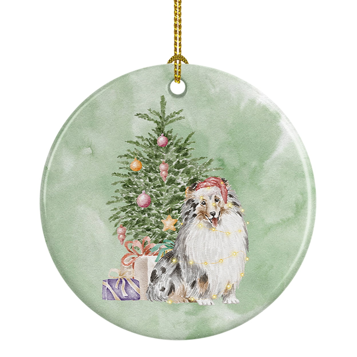 Christmas Sheltie Shetland Sheepdog Merle Ceramic Ornament 2.8 in x 2.8 ...