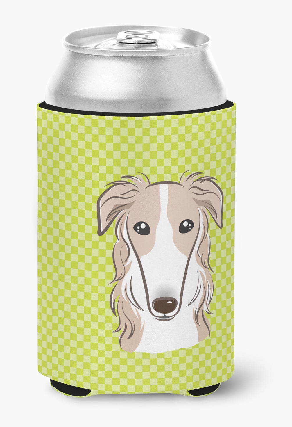 Carolines Treasures Checkerboard Lime Green Borzoi Can or Bottle Hugger ...