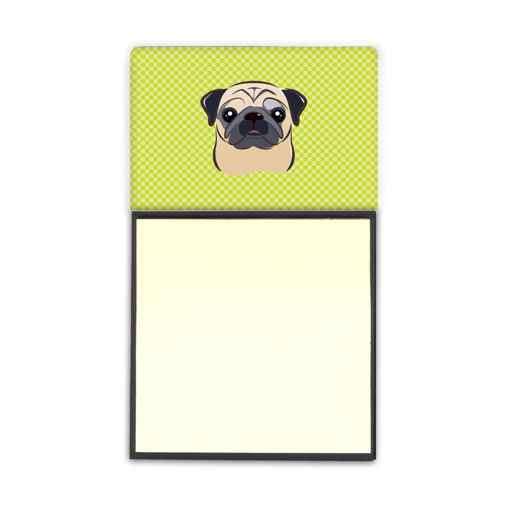 Carolines Treasures Checkerboard Lime Green Fawn Pug Sticky Note Holder ...