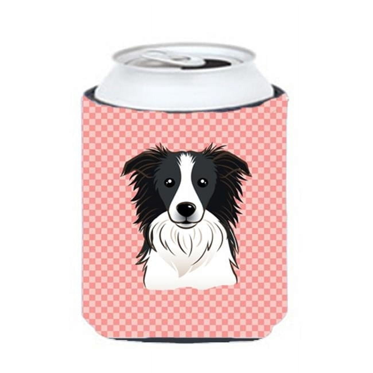 Carolines Treasures Checkerboard Pink Border Collie Can or Bottle ...