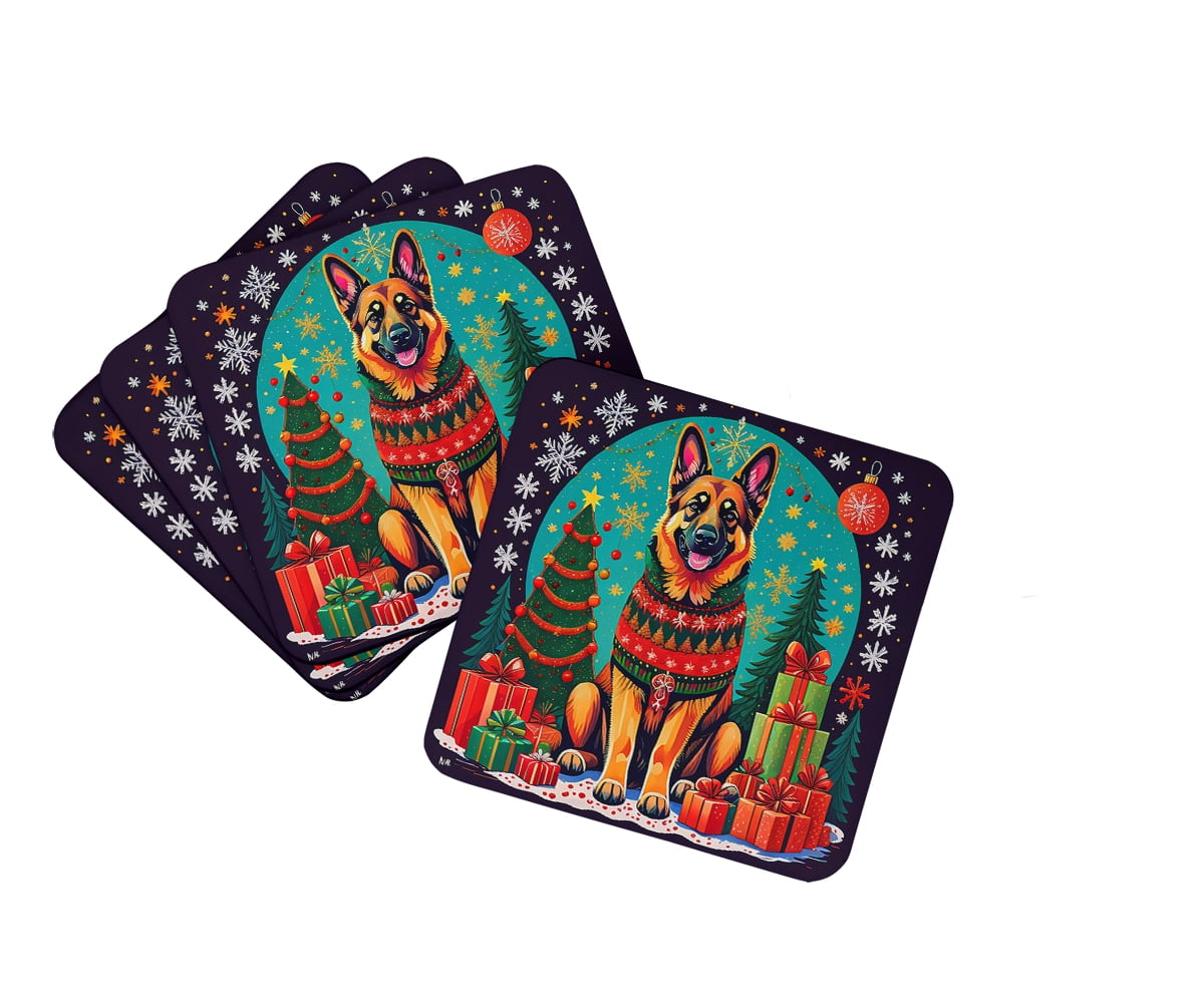 German Shepherd Christmas Foam Coaster Set of 4 3.5 in x 3.5 in ...