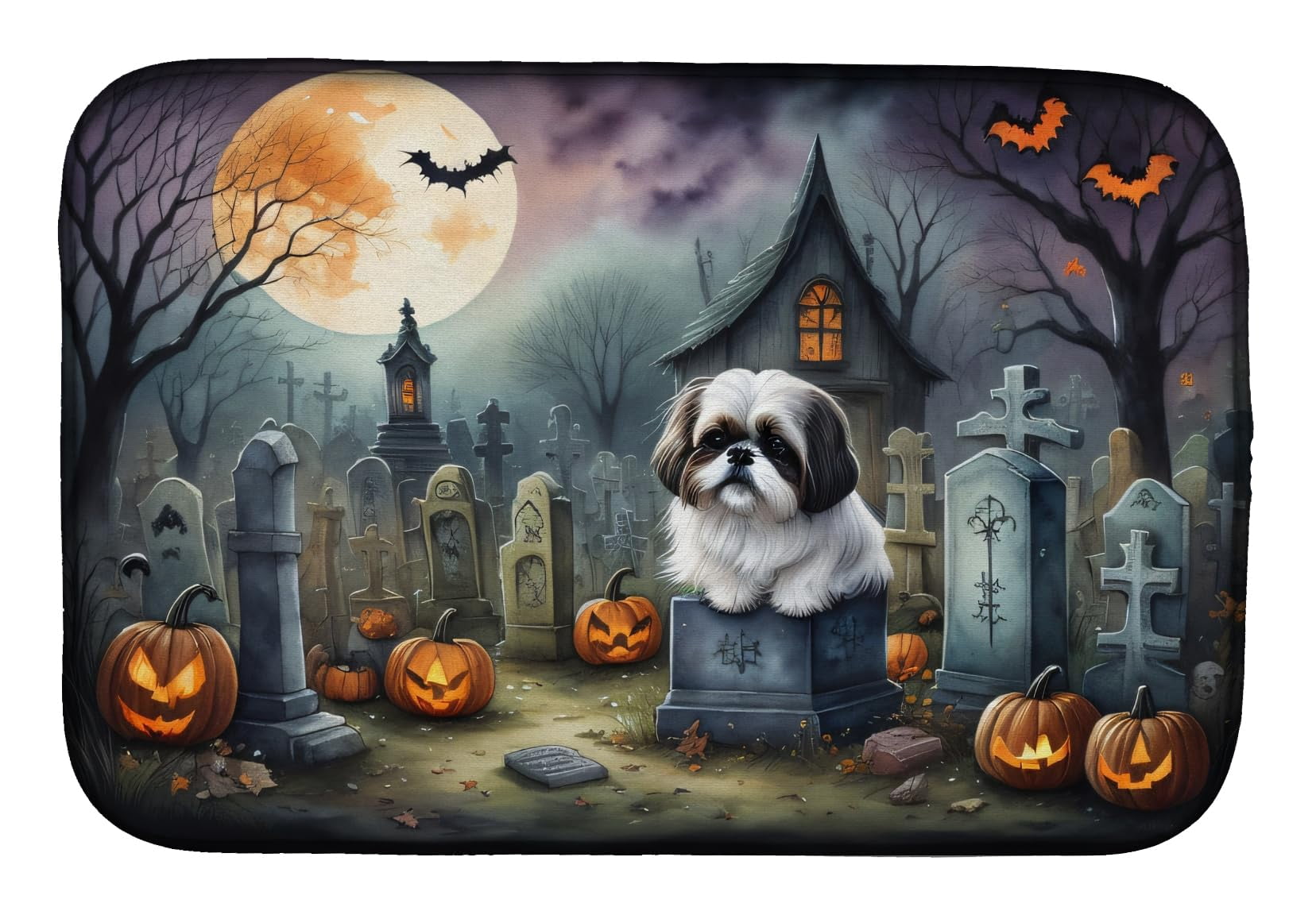 Shih Tzu Spooky Halloween Dish Drying Mat 14 in x 21 in - Walmart.com