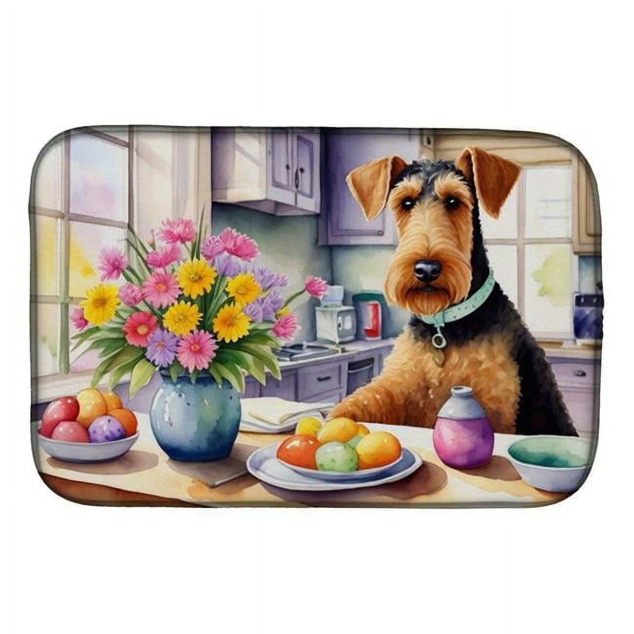 Decorating Easter Airedale Terrier Dish Drying Mat 14 in x 21 in ...