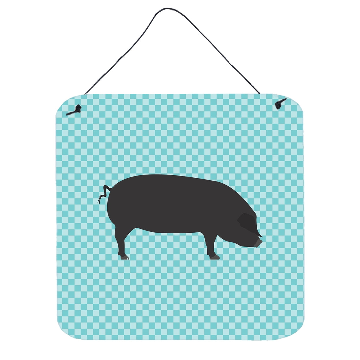 Carolines Treasures BB8105DS66 Devon Large Black Pig Blue Check Wall or ...