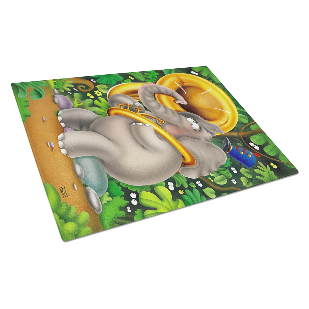 Carolines Treasures Elephant playing the Tuba Glass Cutting Board Large ...