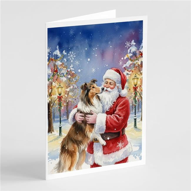 Carolines Treasures FNT1027GCA7P 5 x 7 in. Collie with Santa Claus ...