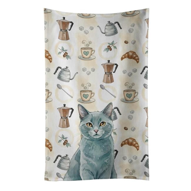 Carolines Treasures FNT1404KTWL 25 x 15 in. Solid Gray Cat Coffee Time ...
