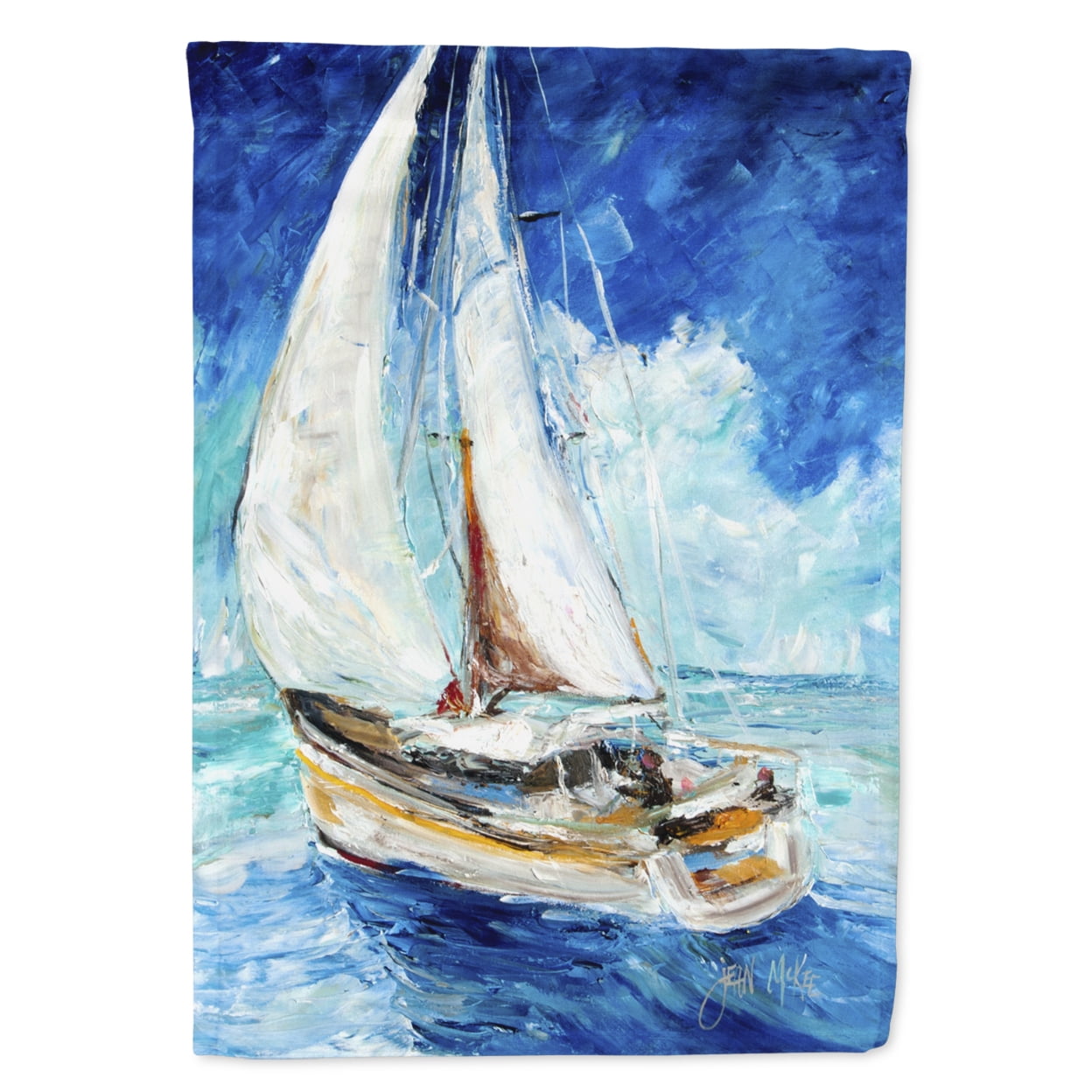 Carolines Treasures JMK1153GF Sailboats in Blue Flag Garden Size Small ...