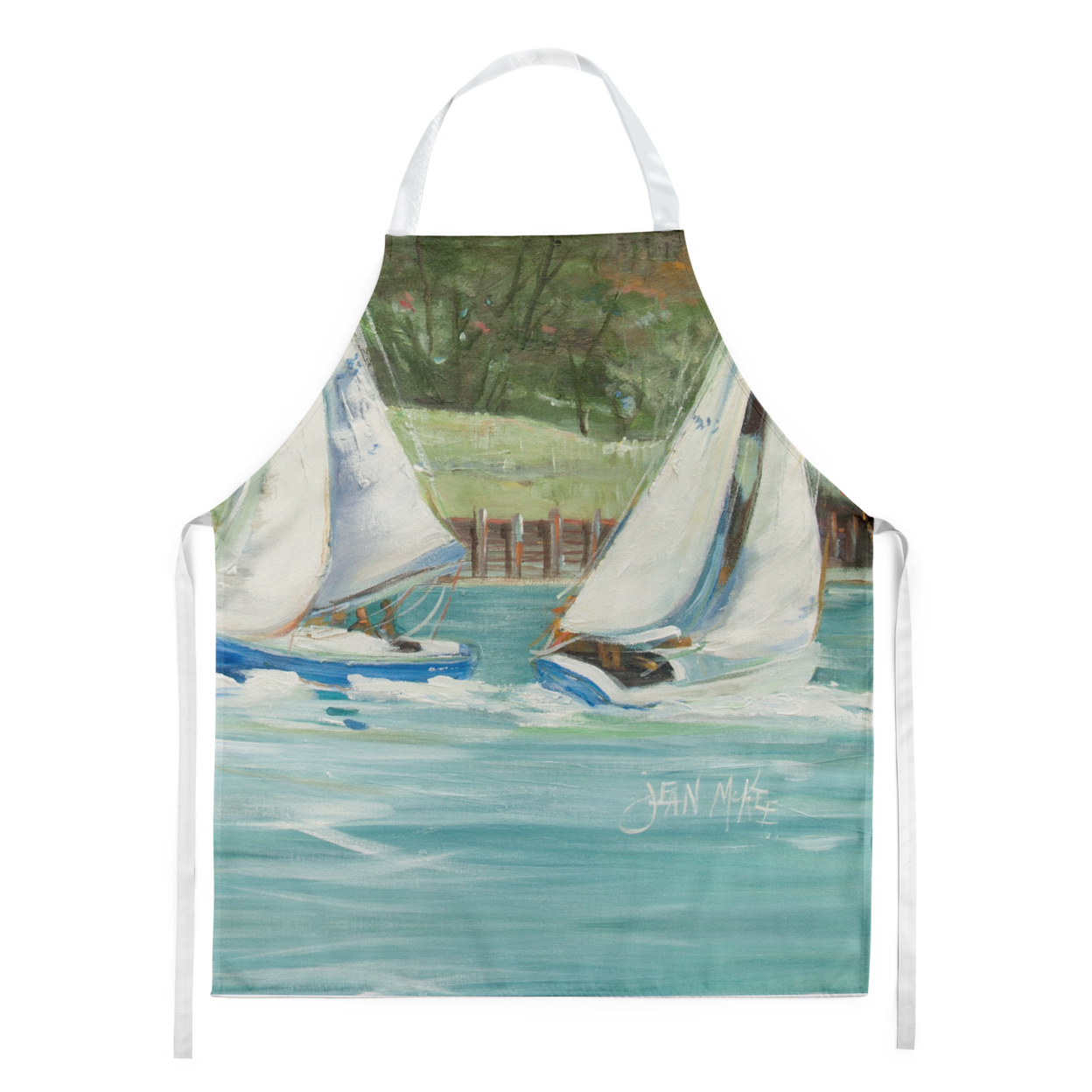 Carolines Treasures JMK1291APRON Boats on the Bay Sailboats Apron Large ...