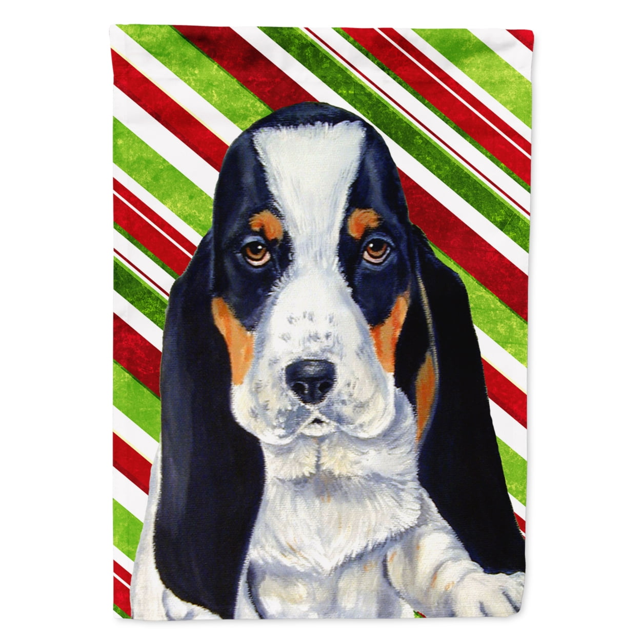 Carolines Treasures LH9239-FLAG-PARENT Basset Hound Candy Cane Holiday Christmas Flag multicolor ...