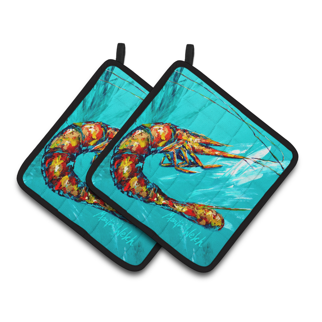 Carolines Treasures MW1100PTHD Shrimp Teal Shrimp Pair of Pot Holders ...