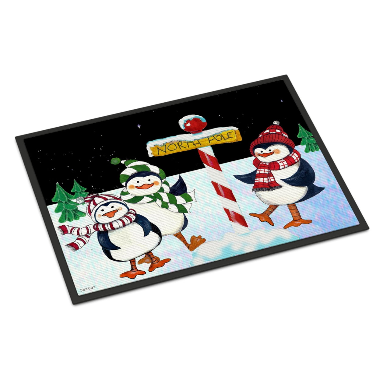 Carolines Treasures PJC1082MAT North Pole Welcomes You Penguins Door ...