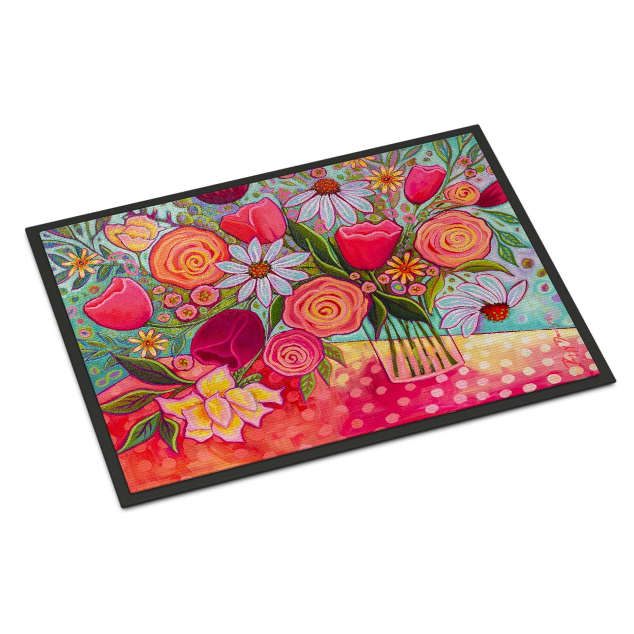 Carolines Treasures PPD3019MAT Polka Dots Flowers Door Mat Indoor Rug ...