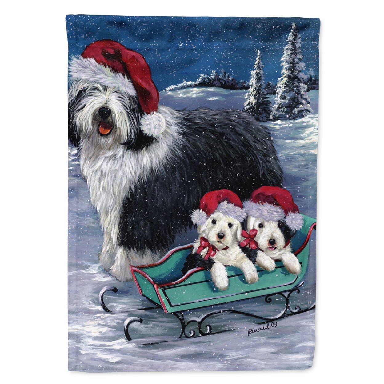 Carolines Treasures PPP3120CHF Old English Sheepdog Christmas Snow Flag ...