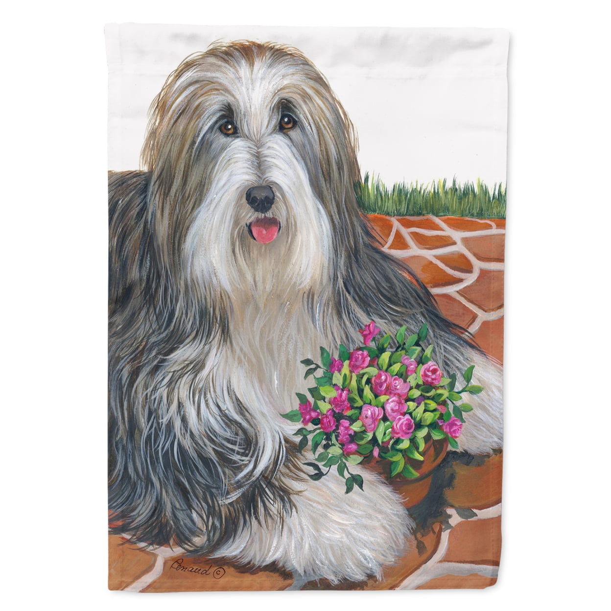 Carolines Treasures PPP3141CHF Bearded Collie Pot of Roses Flag Canvas House Size Large ...