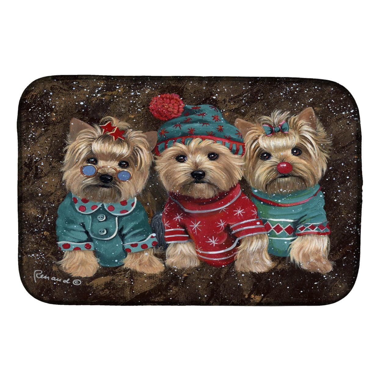 Yorkshire Terrier Yorkie Christmas Elves Dish Drying Mat - Walmart.com