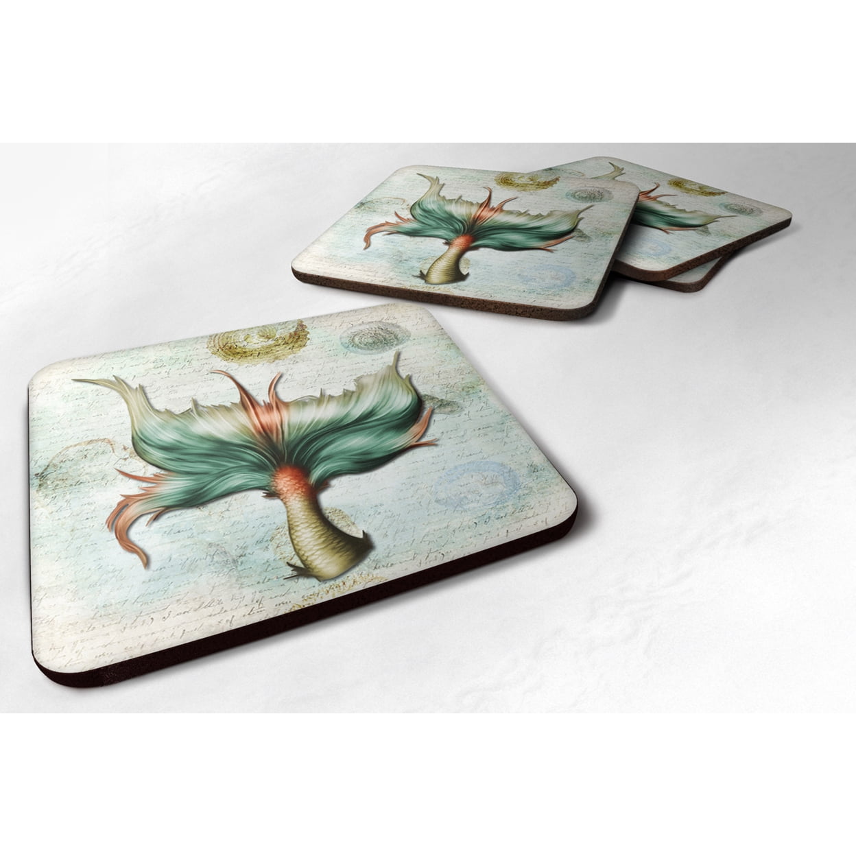 Carolines Treasures SB3039FC Beach Mermaid Tail Foam Coaster Set of 4 3 ...