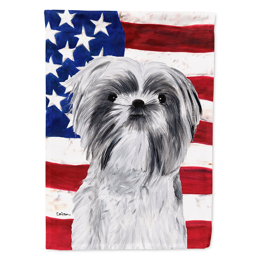 Carolines Treasures SC9015CHF USA American Flag with Shih Tzu Flag ...