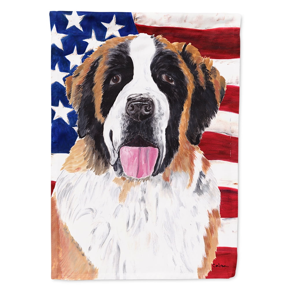 Carolines Treasures SC9027GF USA American Flag with Saint Bernard Flag ...