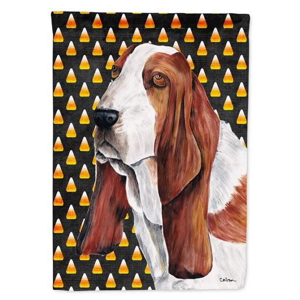 Carolines Treasures SC9182-FLAG-PARENT Basset Hound Candy Corn Halloween Portrait Flag ...