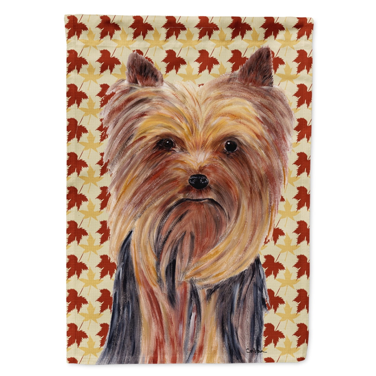 Carolines Treasures SC9205-FLAG-PARENT Yorkie Fall Leaves Portrait Flag ...