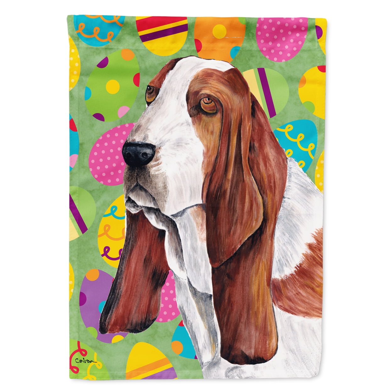 Carolines Treasures SC9452-FLAG-PARENT Basset Hound Easter Eggtravaganza Flag multicolor ...