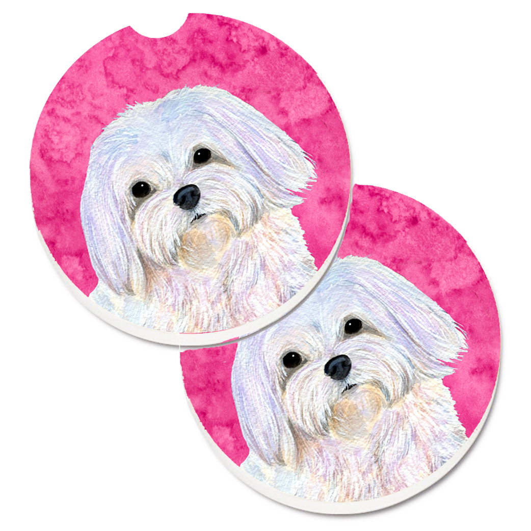 Carolines Treasures SS4758-PKCARC Pink Maltese Set of 2 Cup Holder Car ...