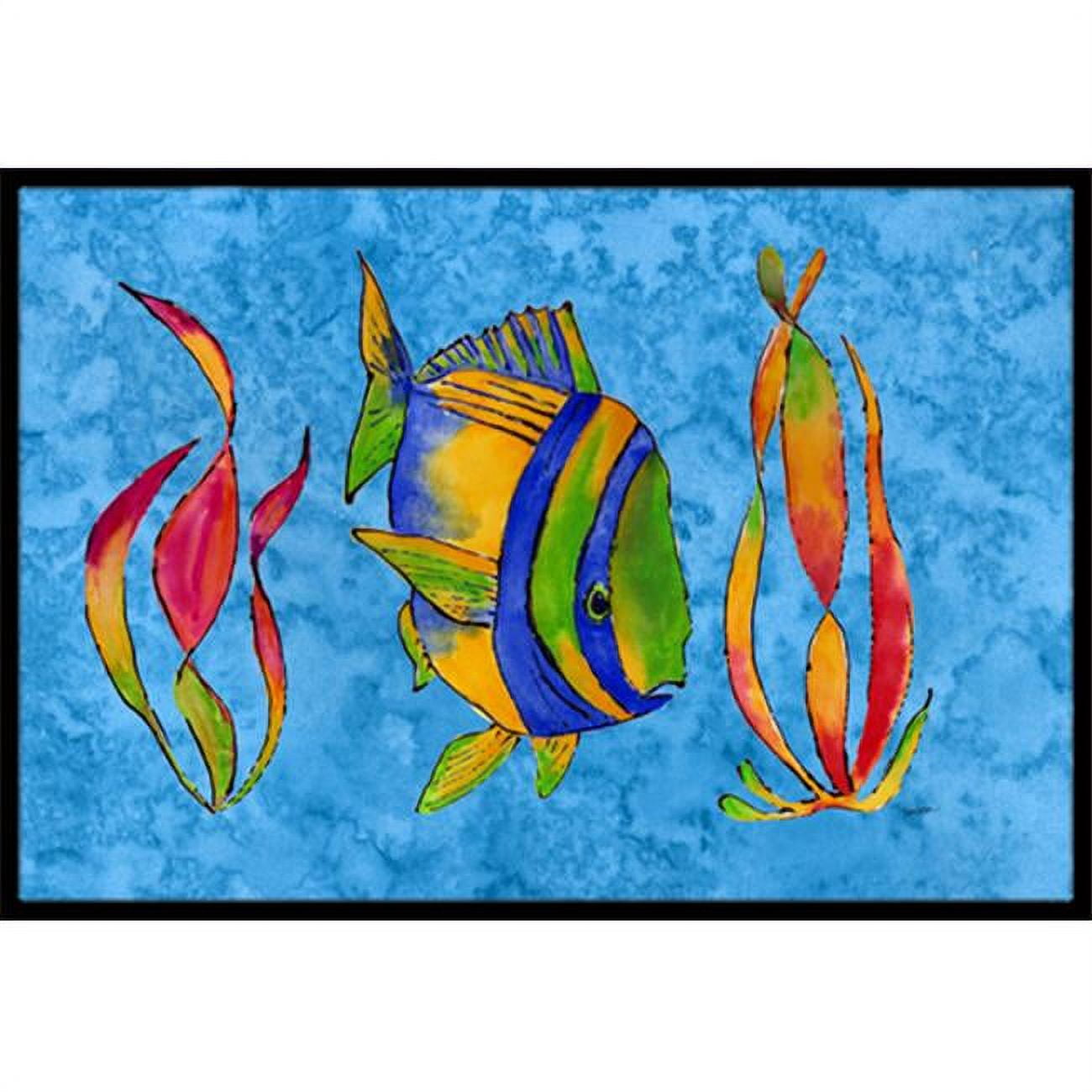 Carolines Treasures Troical Fish And Seaweed On Blue Indoor & Outdoor ...