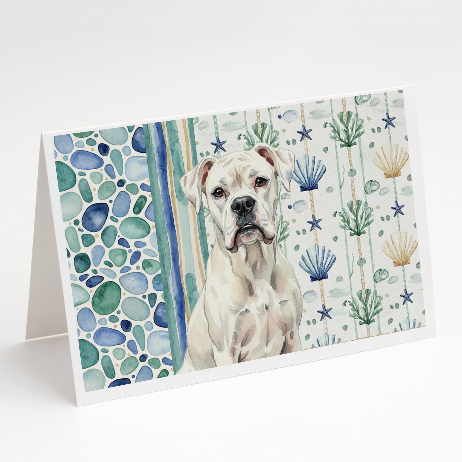 White Boxer Coastal Sea Glass Greeting Cards Pack of 8 - Walmart.com