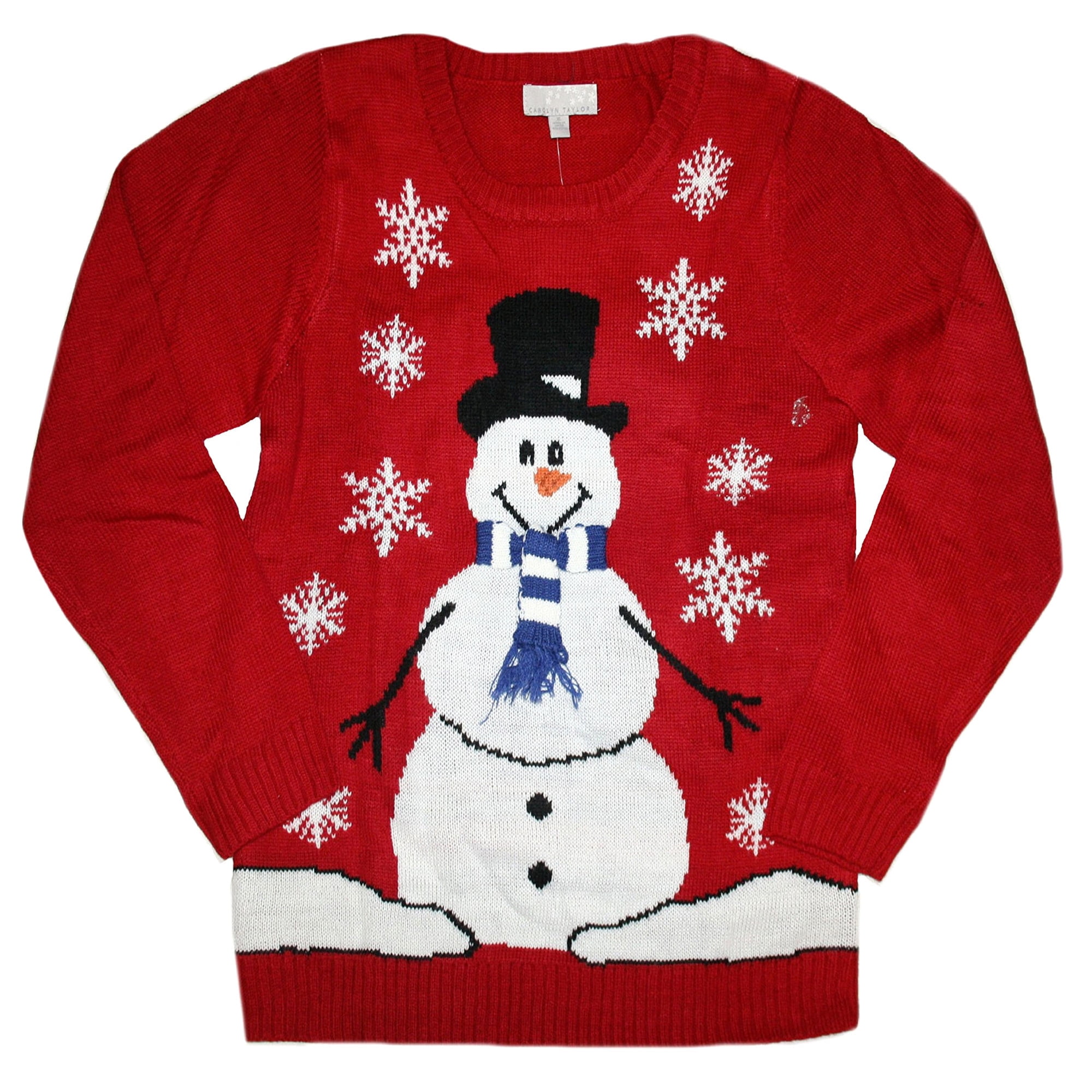 Carolyn Taylor Women's Long Sleeve Snowman Pullover Christmas Sweater ...