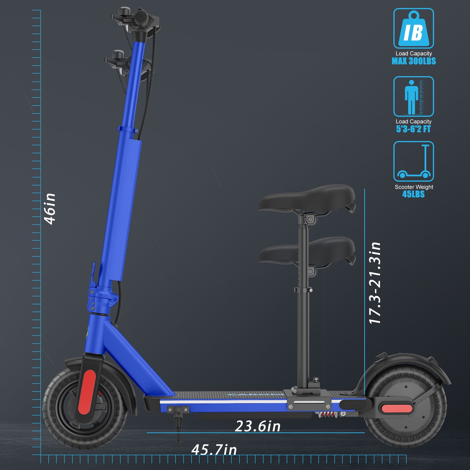 Caroma Electric Scooter, 500W Motor, 25 Miles Range & 20Mph, 10" Solid ...