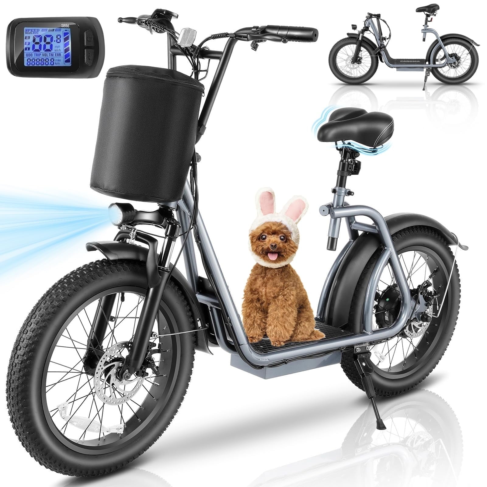 Caroma Electric Scooter Adults 20"X3" Fat Tire, 20 MPH Top Speed & 30 Miles Range, Peak 819W Off ...
