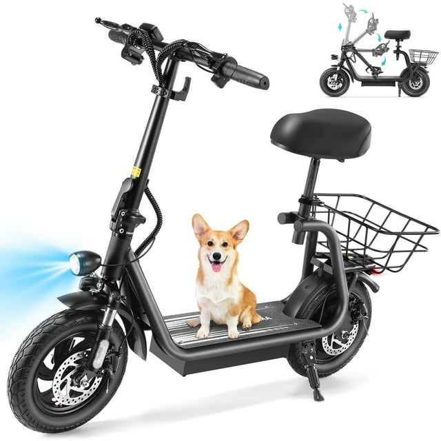 Caroma Peak 819W Electric Scooter with Seat, 375Wh Battery up to 22 Miles&20MPH, 12" Pneumatic ...