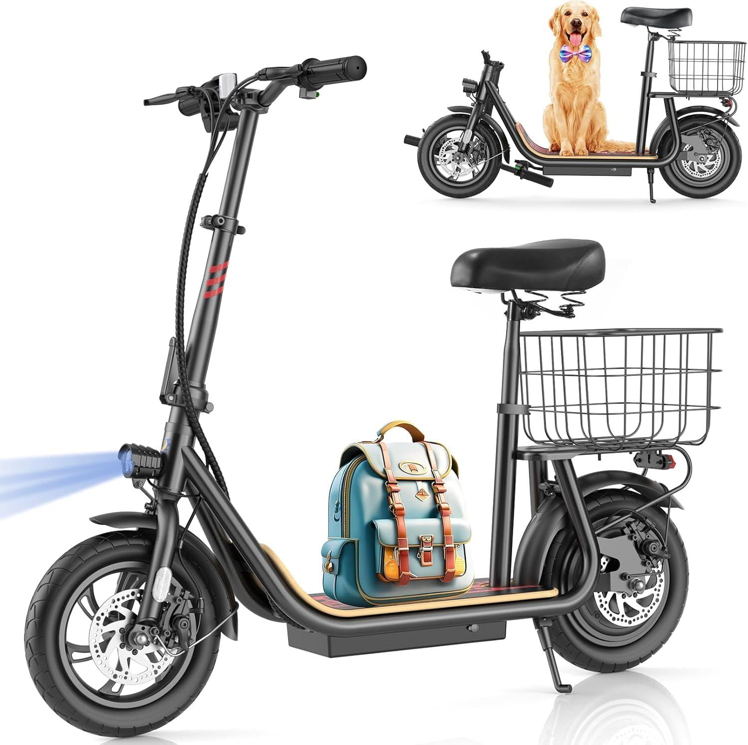 Caroma Peak 1200W Electric Scooter with Seat, 500Wh Battery up to 30 ...