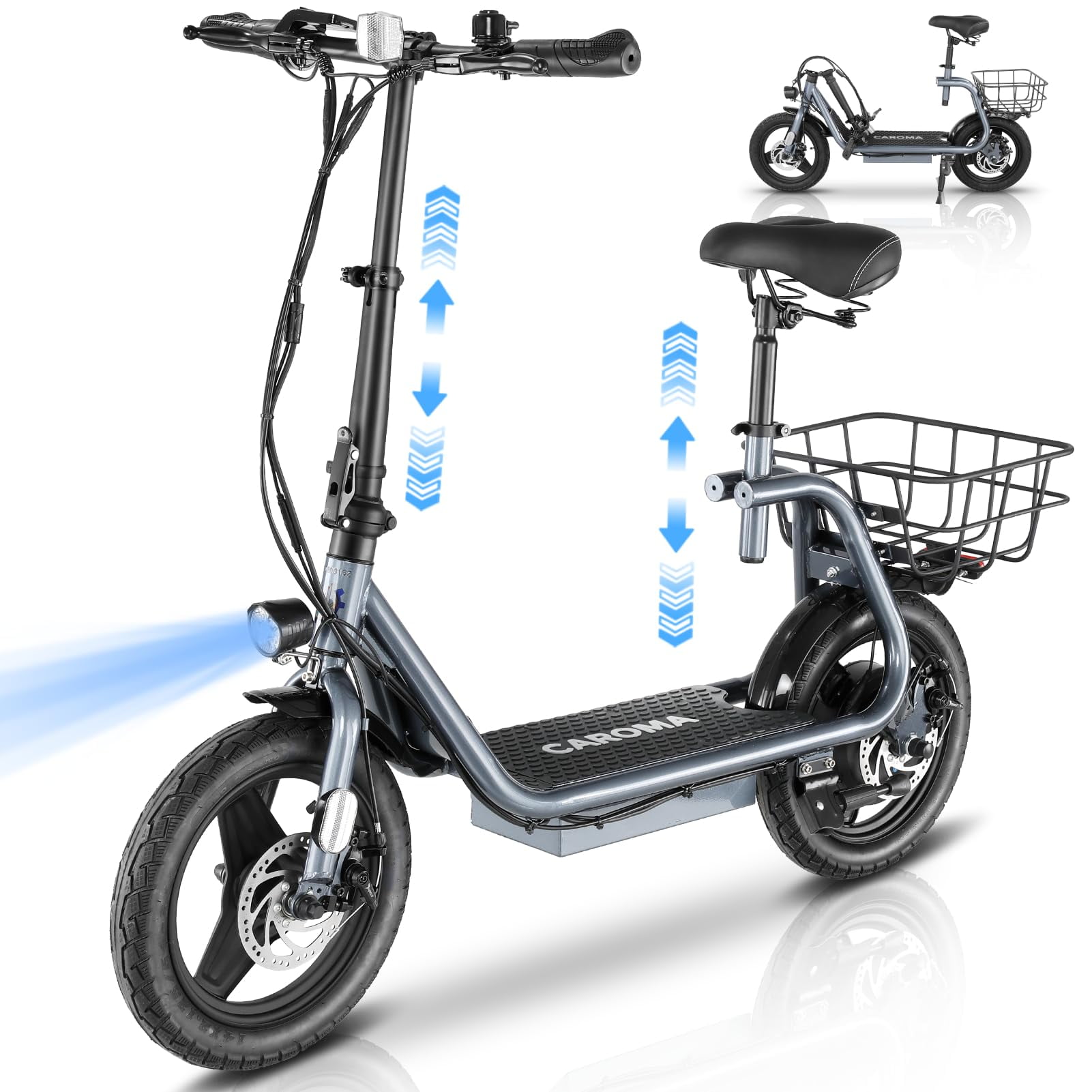 Caroma Peak 1200W Electric Scooter with Seat 14" Tire, 30 Miles Range ...