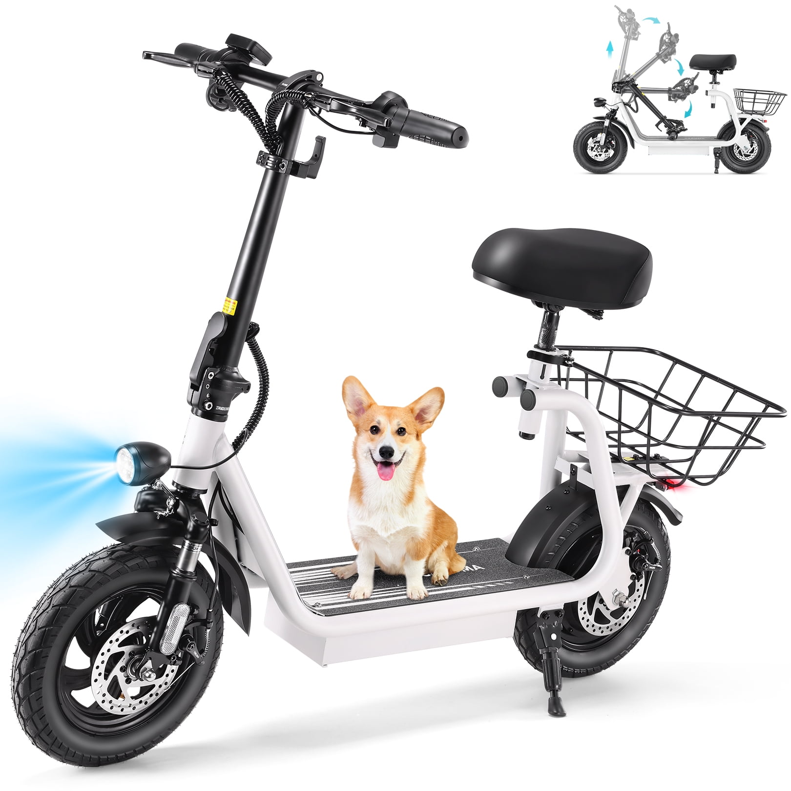 Caroma Peak 560W Foldable Electric Scooter with Seat, 12 Miles Max ...