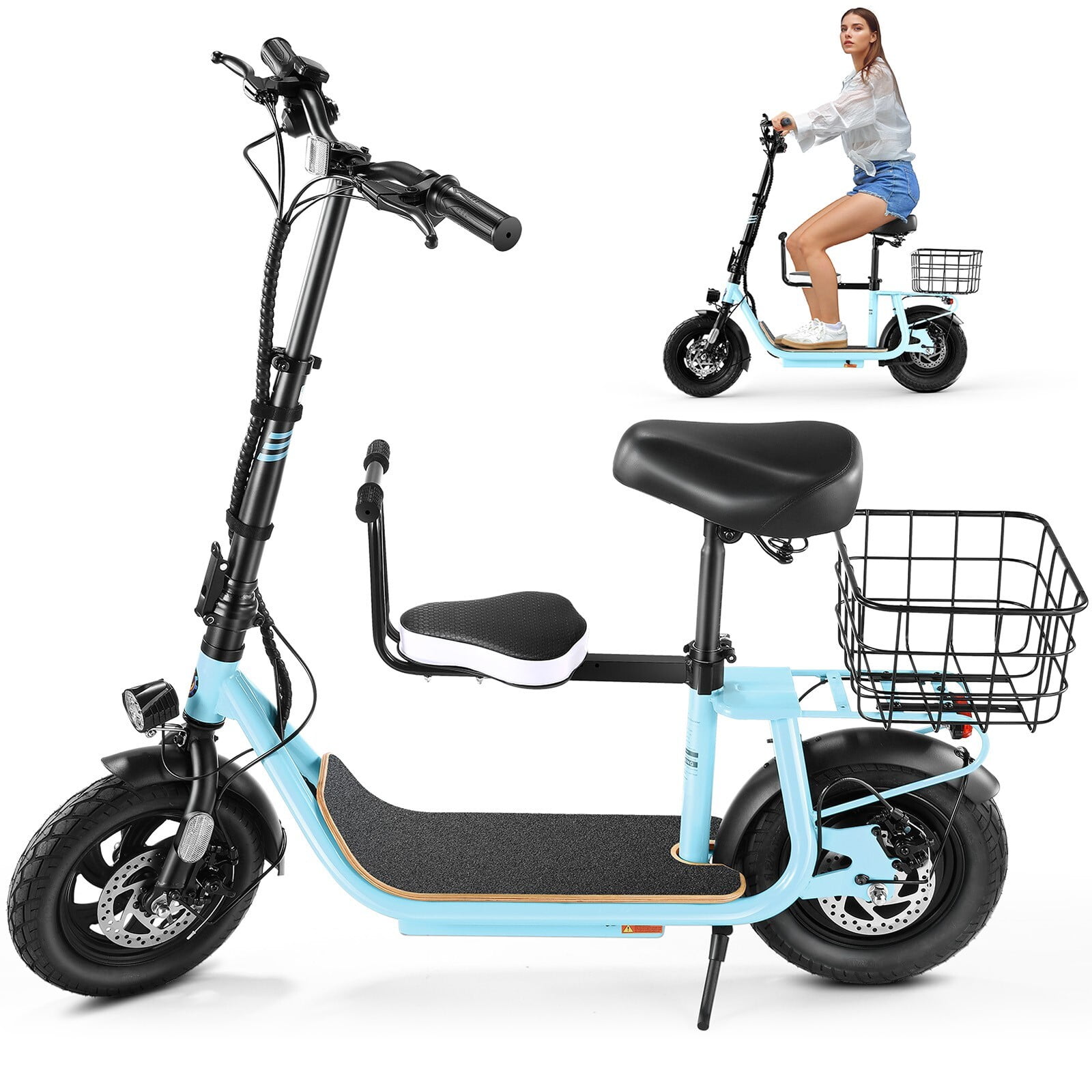 Caroma Peak 819W Electric Scooter with Seat, Detachable Front Seat, 20mph Top Speed＆22 Miles Max ...