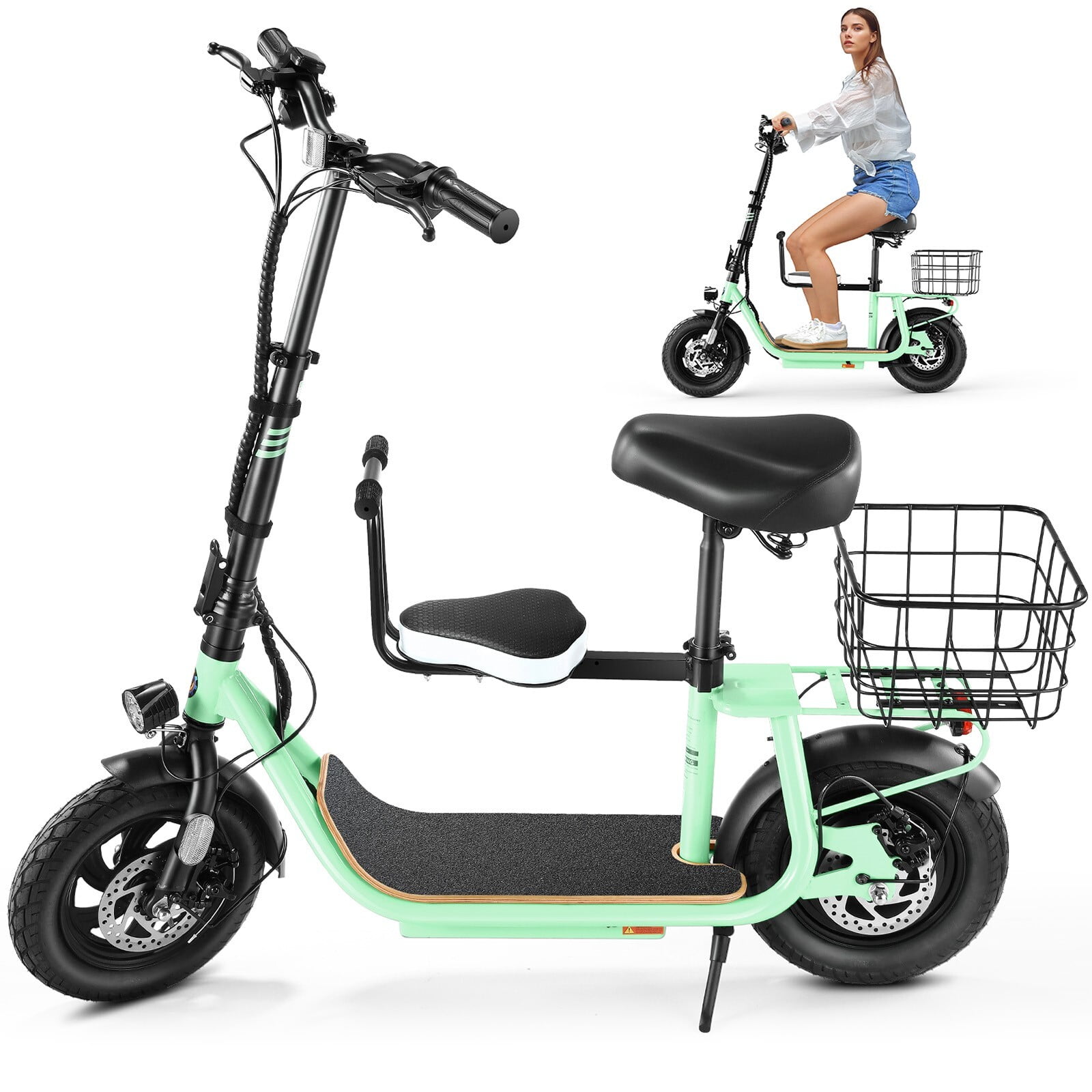 Caroma Peak 819W Electric Scooter with Seat, Detachable Front Seat, 20mph Top Speed＆22 Miles Max ...