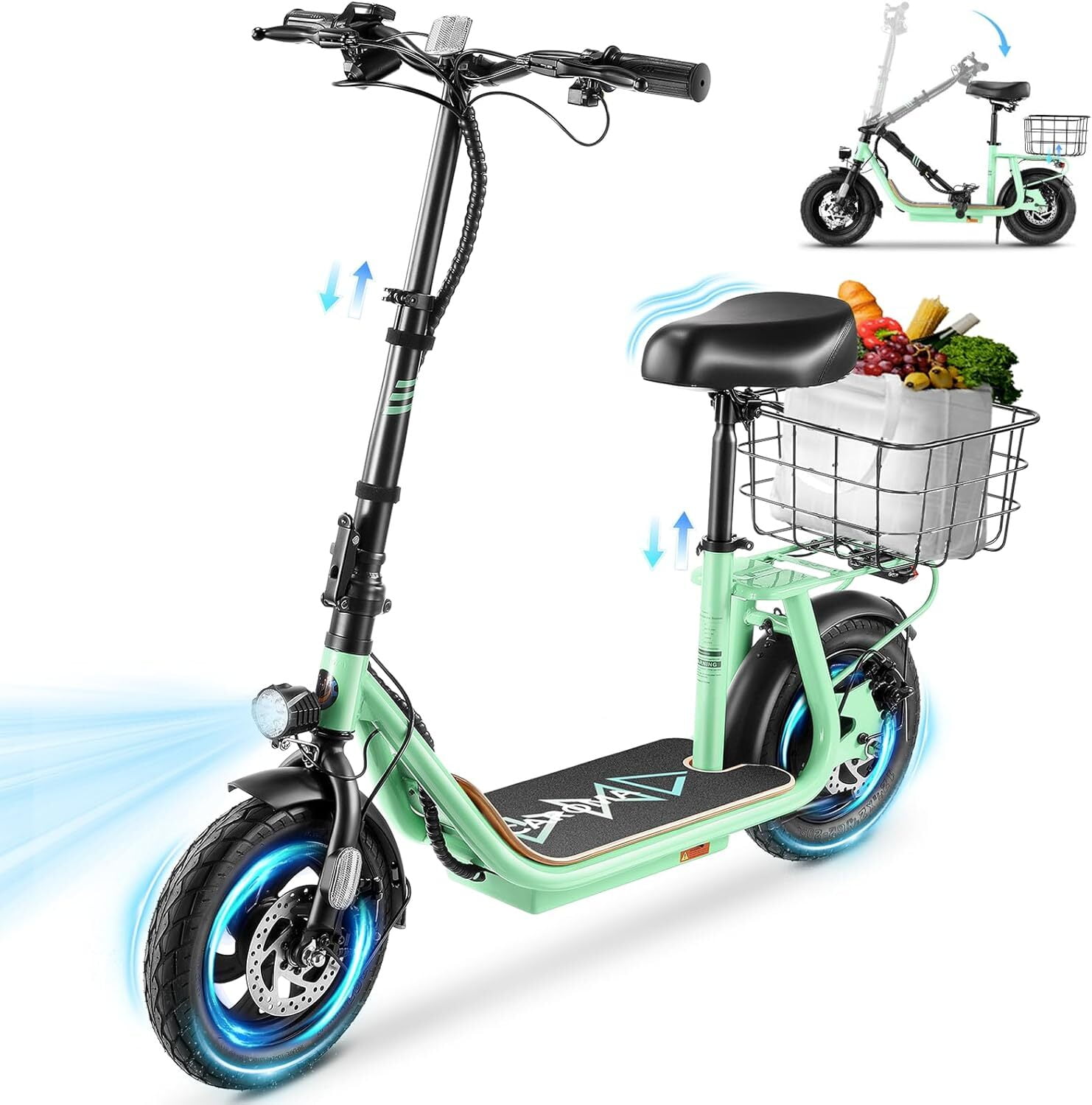 Caroma Peak 819W Electric Scooter with Seat, Electric Scooters for Adults up to 22 Miles&20MPH ...