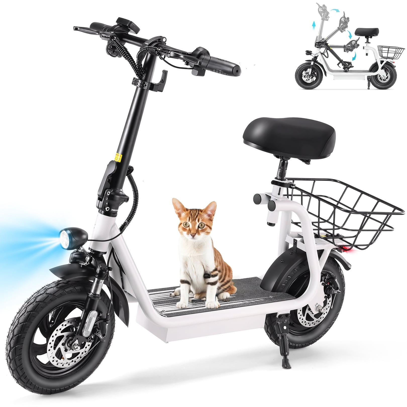 Caroma Peak 819W Foldable Electric Scooter with Seat, 22 Miles Max Range, 20MPH Top Speed, 12 ...