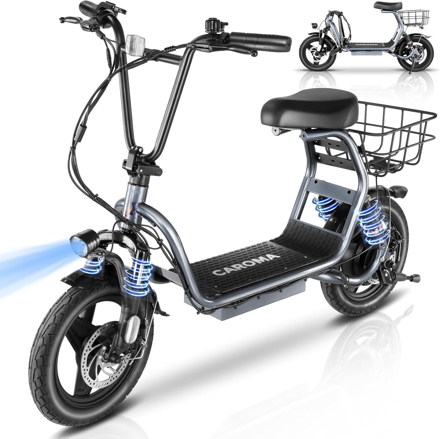 Caroma Peak 819W Foldable Electric Scooter with Seat, 14" Fat Tire Adult Scooter, up to 25 Miles ...