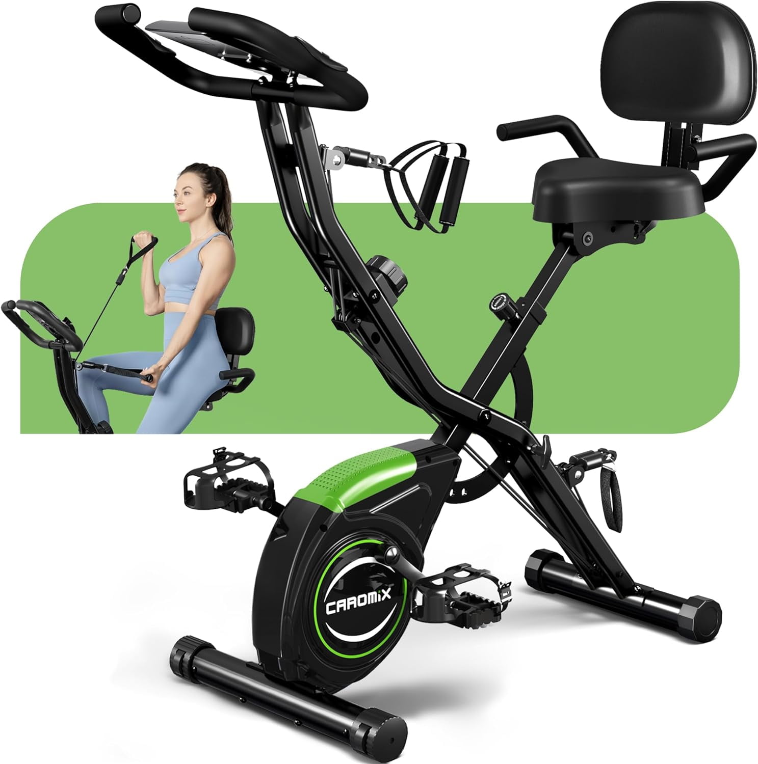Caromix Folding Exercise Bike, 4 in 1 Stationary Magnetic Cycling Bicycle Upright Indoor Cycling ...