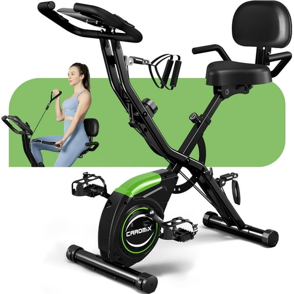 Caromix Folding Exercise Bike, 4 in 1 Stationary Magnetic Cycling Bicycle Upright Indoor Cycling ...