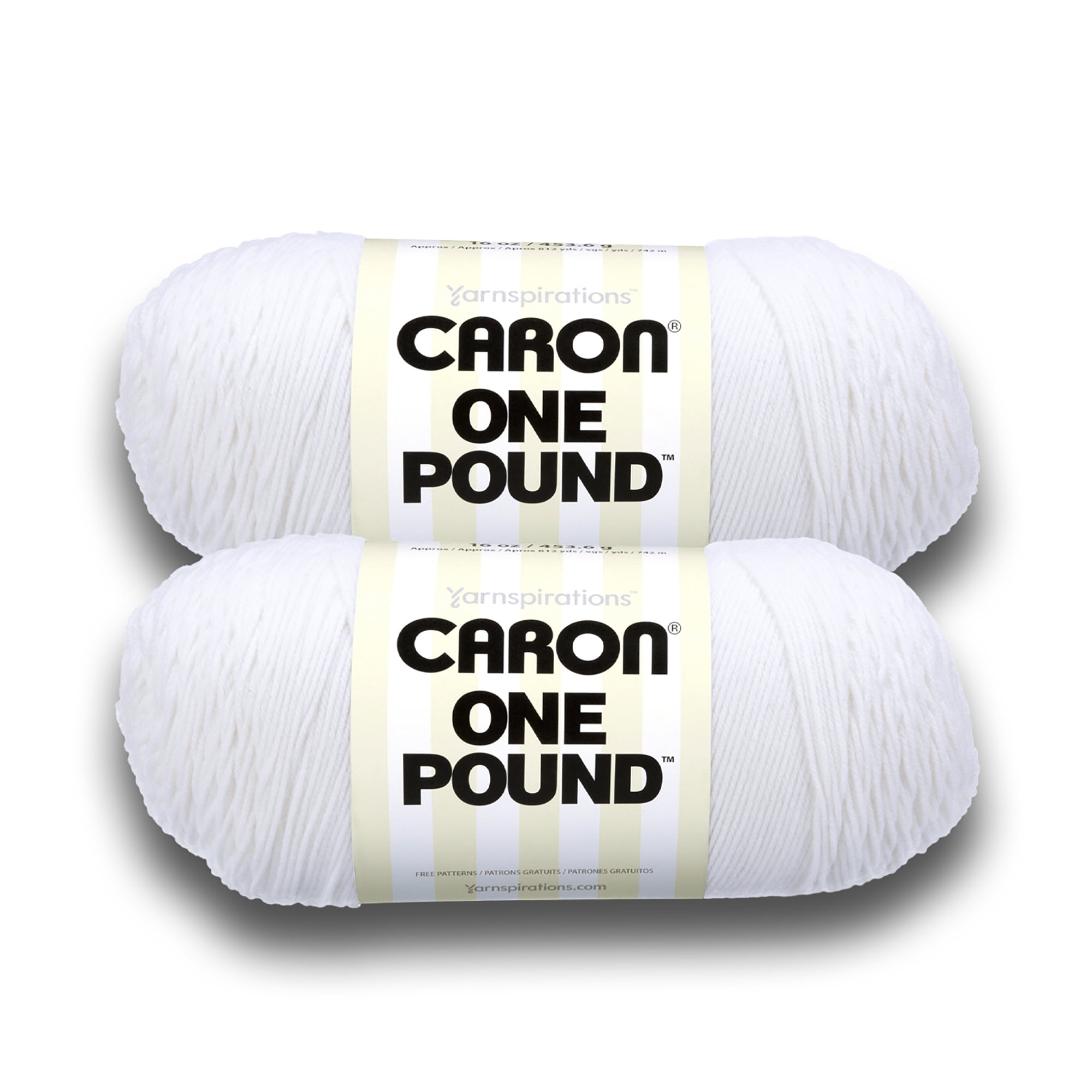 Caron® One Pound™ #4 Medium Acrylic Yarn, White 16oz/454g, 812 Yards (2 Pack) - Walmart.com