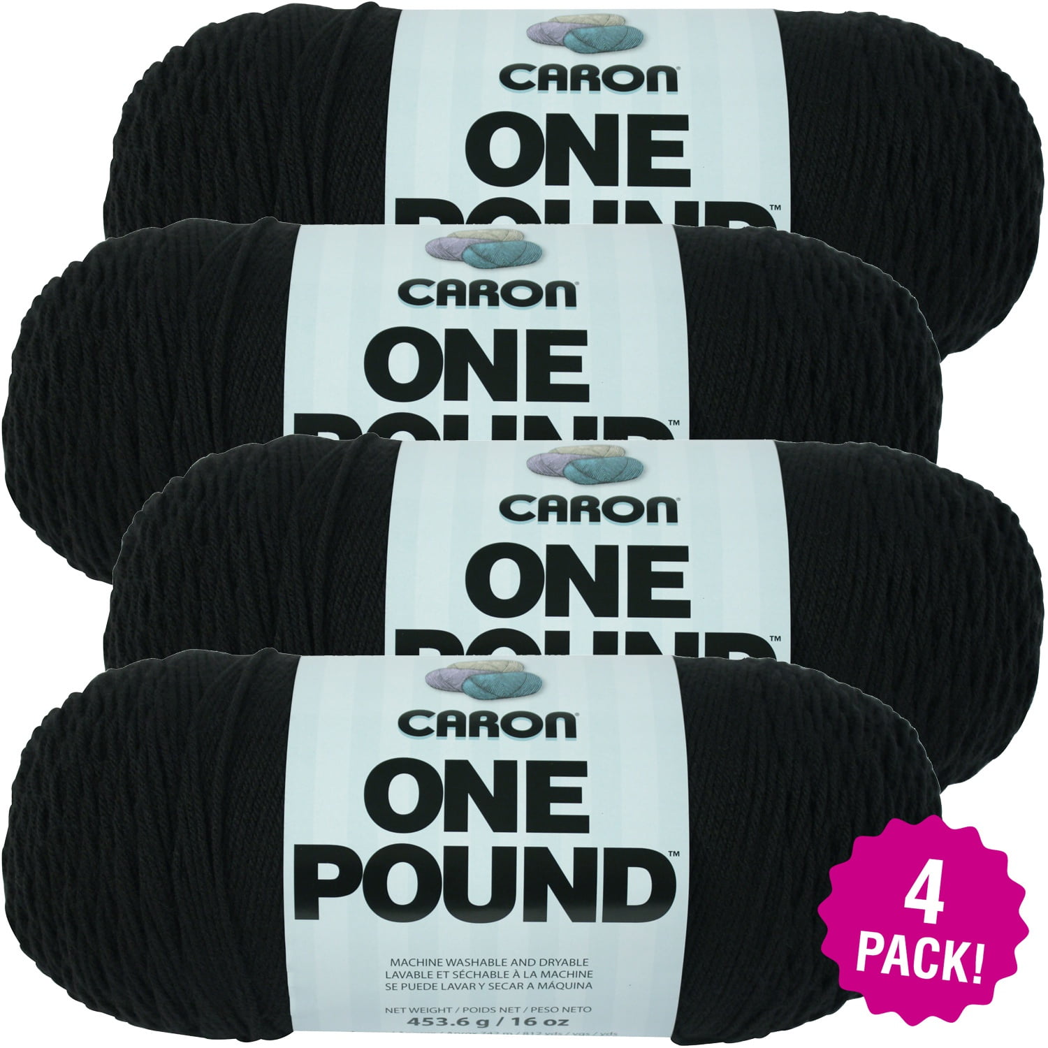 Caron One Pound Yarn Black Multipack, 100% Acrylic, Medium Weight, 4 ...